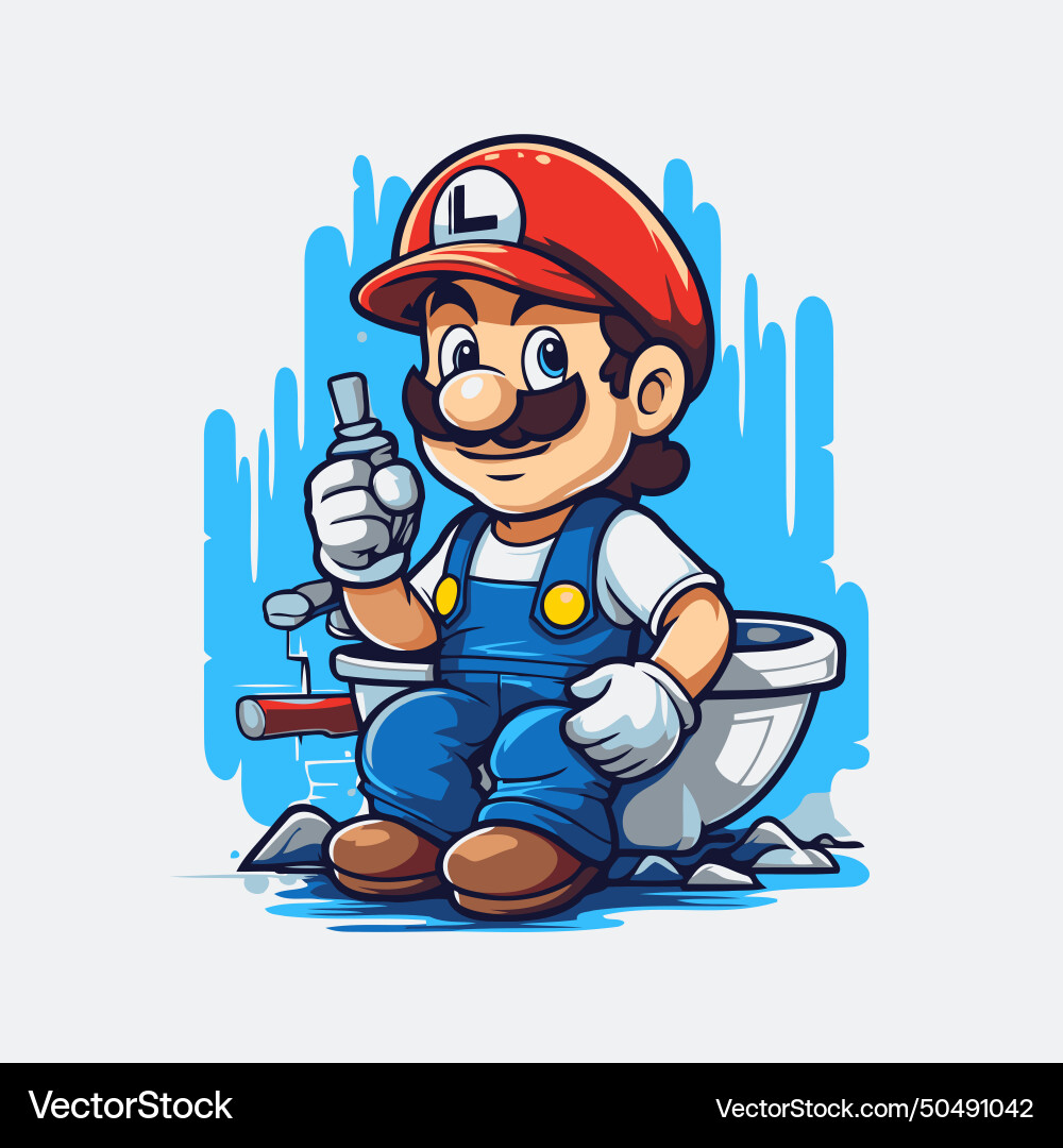 Cartoon plumber with a pipe in his hand Royalty Free Vector