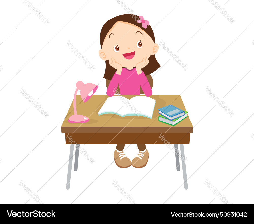 Cute student sitting on desk working for homework Vector Image