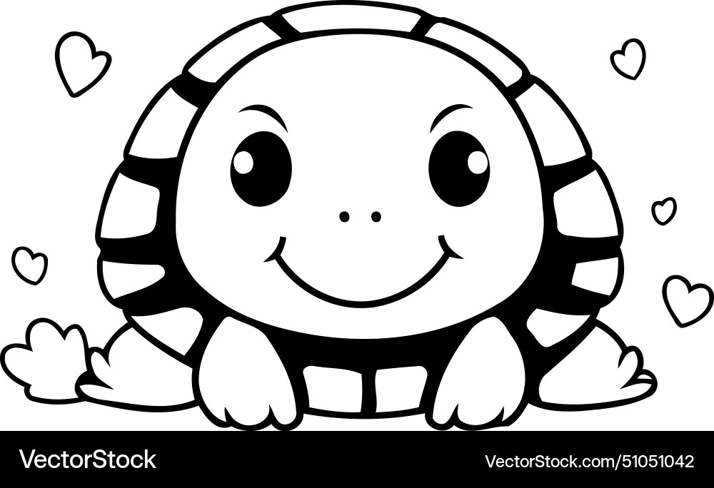 Cute turtle cartoon with hearts Royalty Free Vector Image