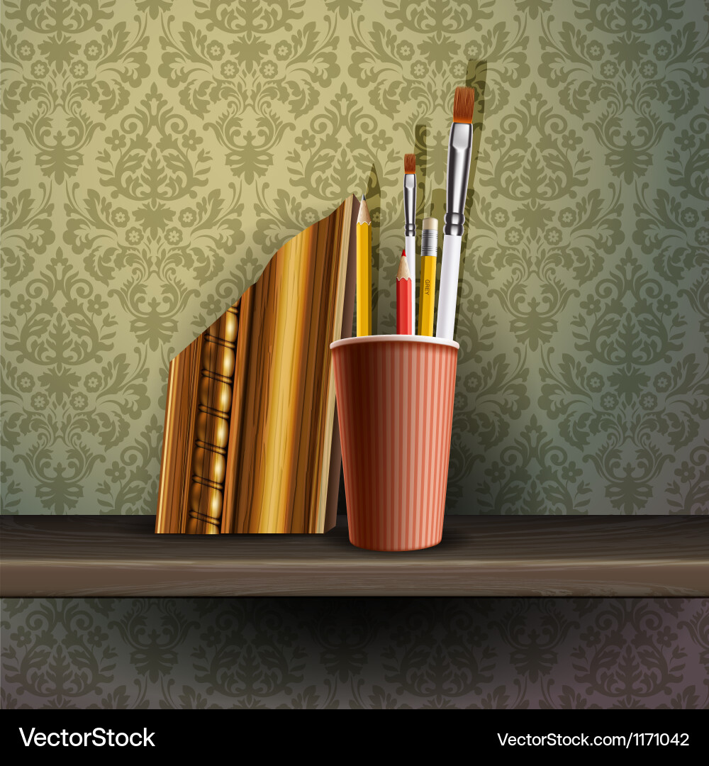 Different art brushes and pencils in flask Vector Image