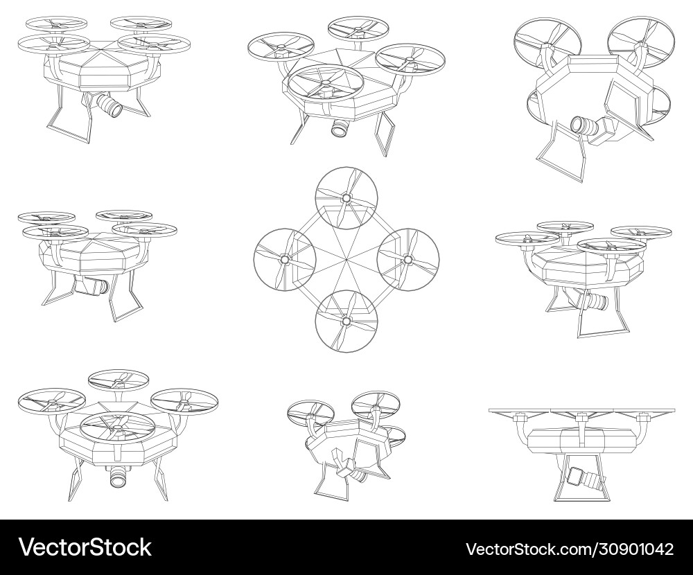 Drone uav industrial blueprint wire-frame style Vector Image