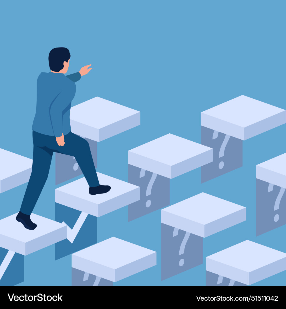 Man steps past a box with question mark Royalty Free Vector