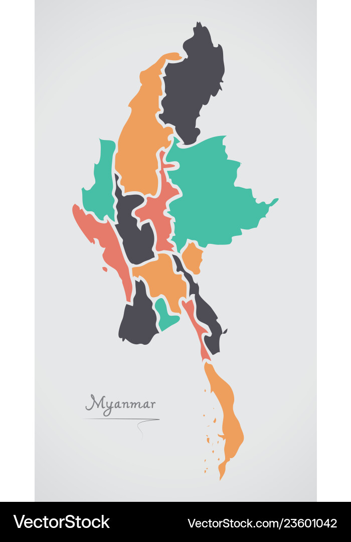 Myanmar map with states and modern round shapes Vector Image