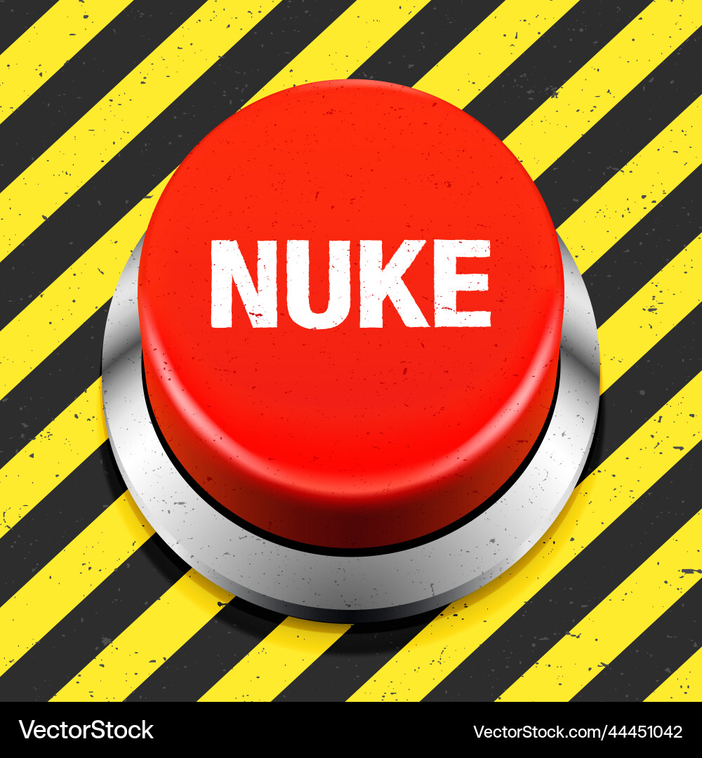 Nuke red button on a grunge industrial background Vector Image