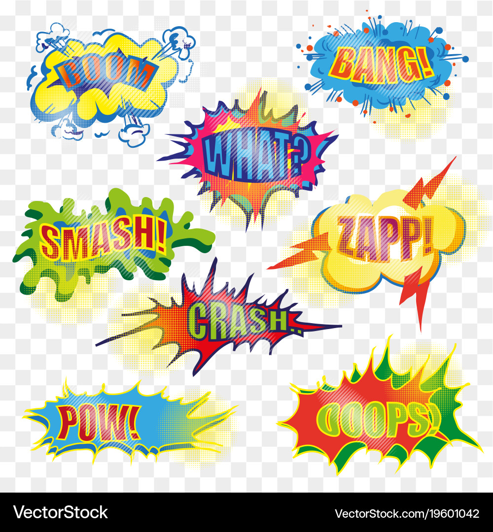 Pop art comic explosive bubble set Royalty Free Vector Image