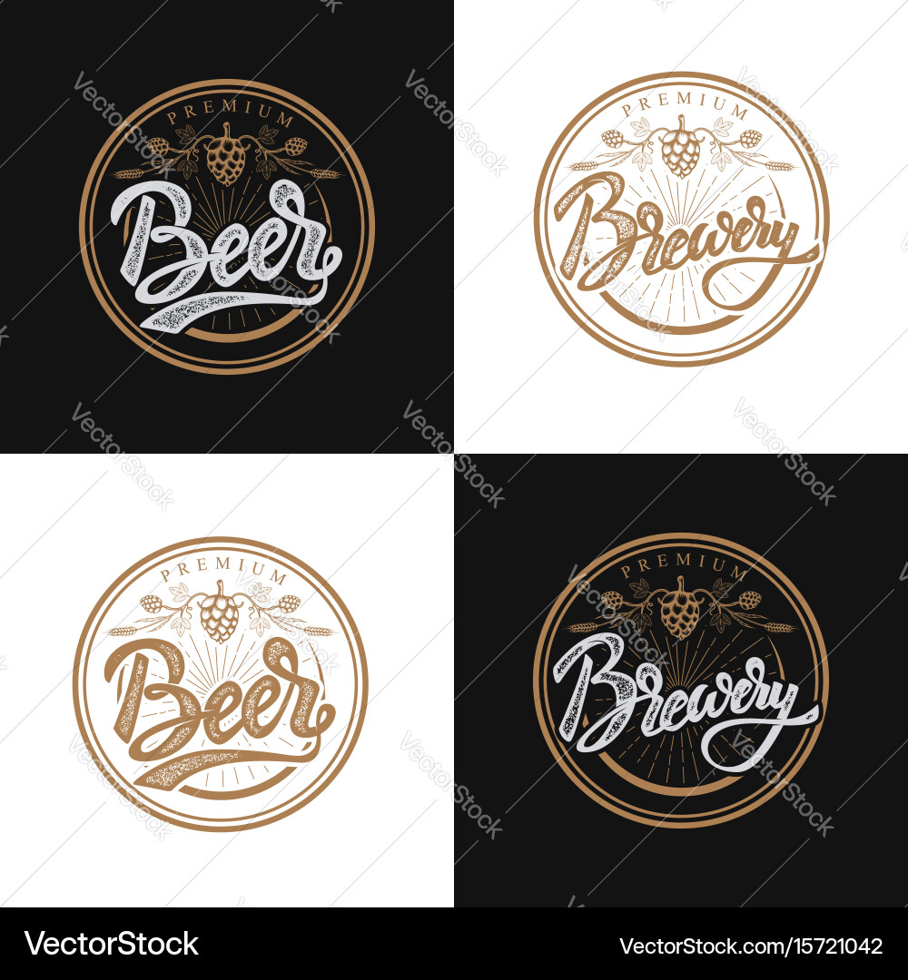 Premium beer emblems handwritten lettering logo Vector Image