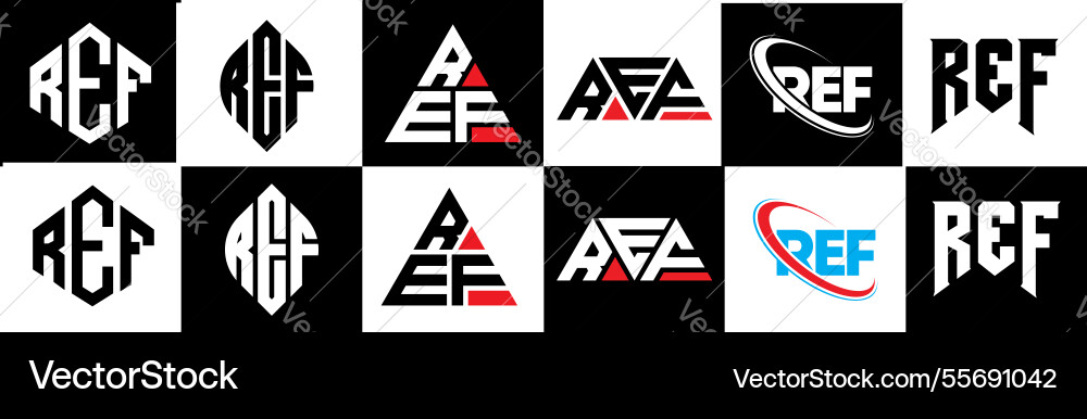 Ref letter logo design in six style polygon Vector Image