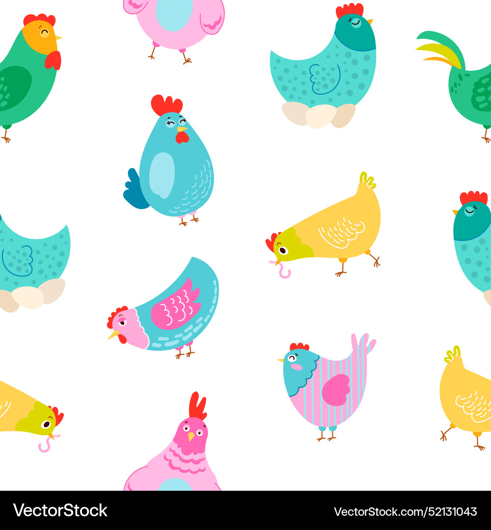 Hen rooster and chick seamless pattern cute Vector Image