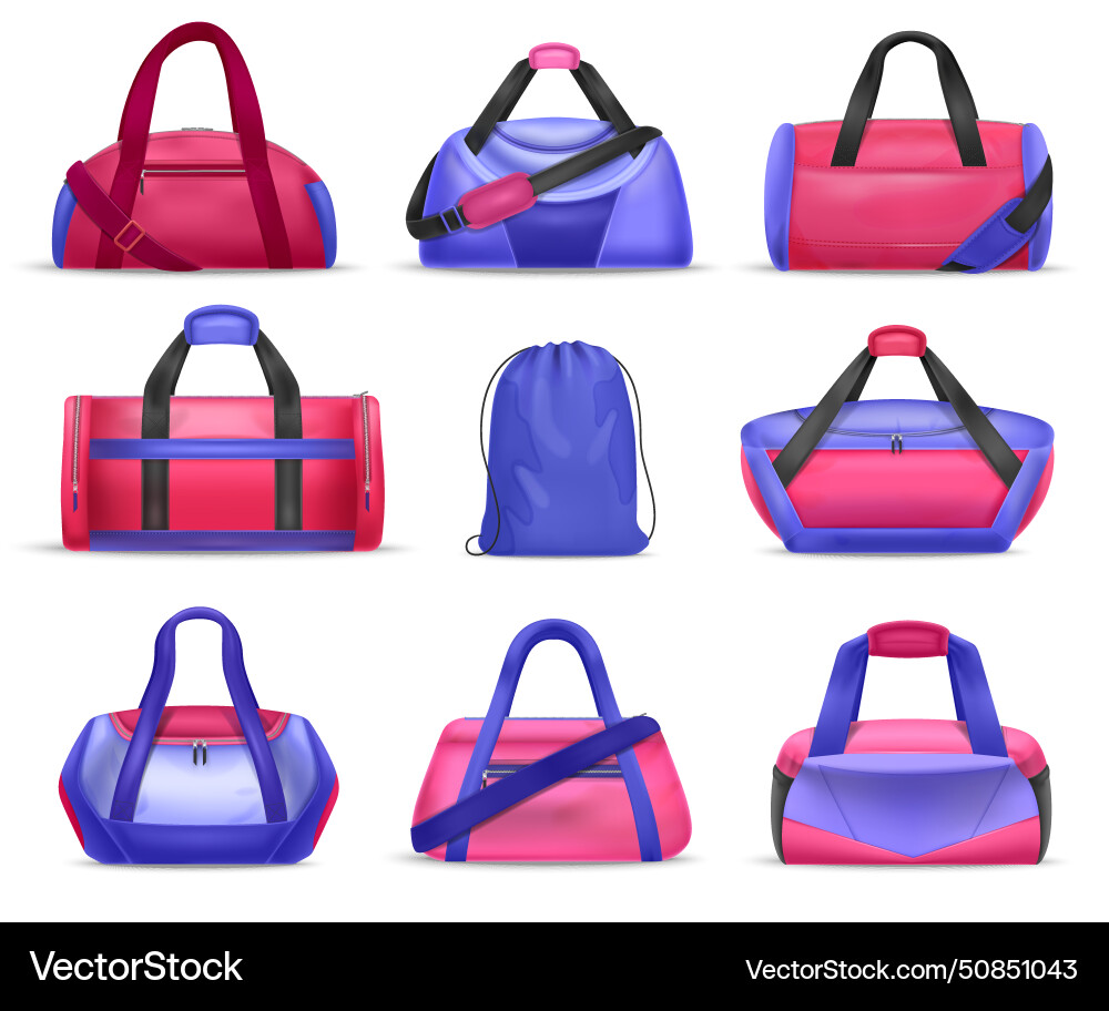 Realistic gym bags set Royalty Free Vector Image