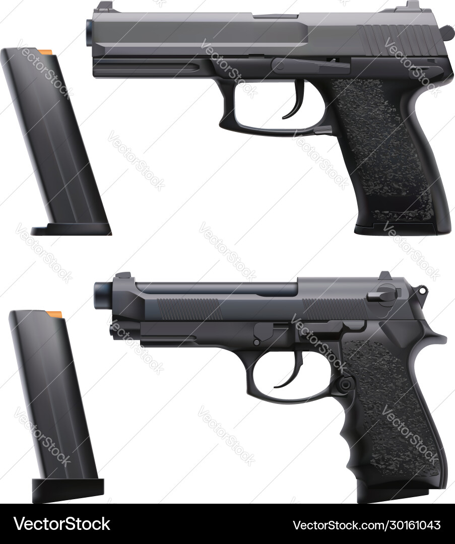 Realistic Handguns Set Royalty Free Vector Image