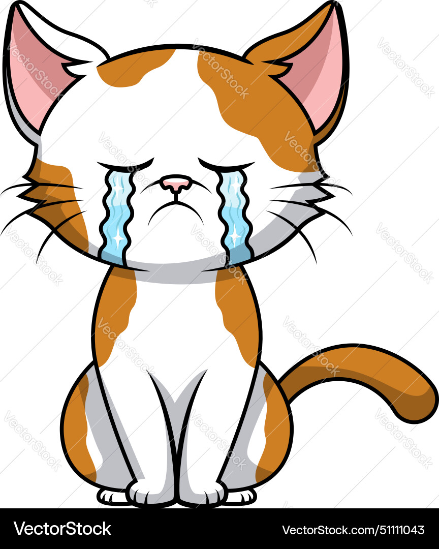 Sad cat crying cartoon clip art Royalty Free Vector Image
