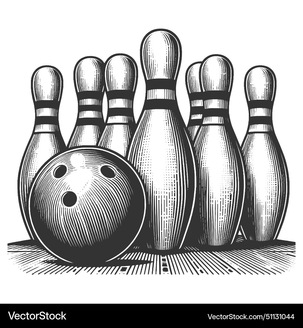 Bowling Pins Engraving Royalty Free Vector Image