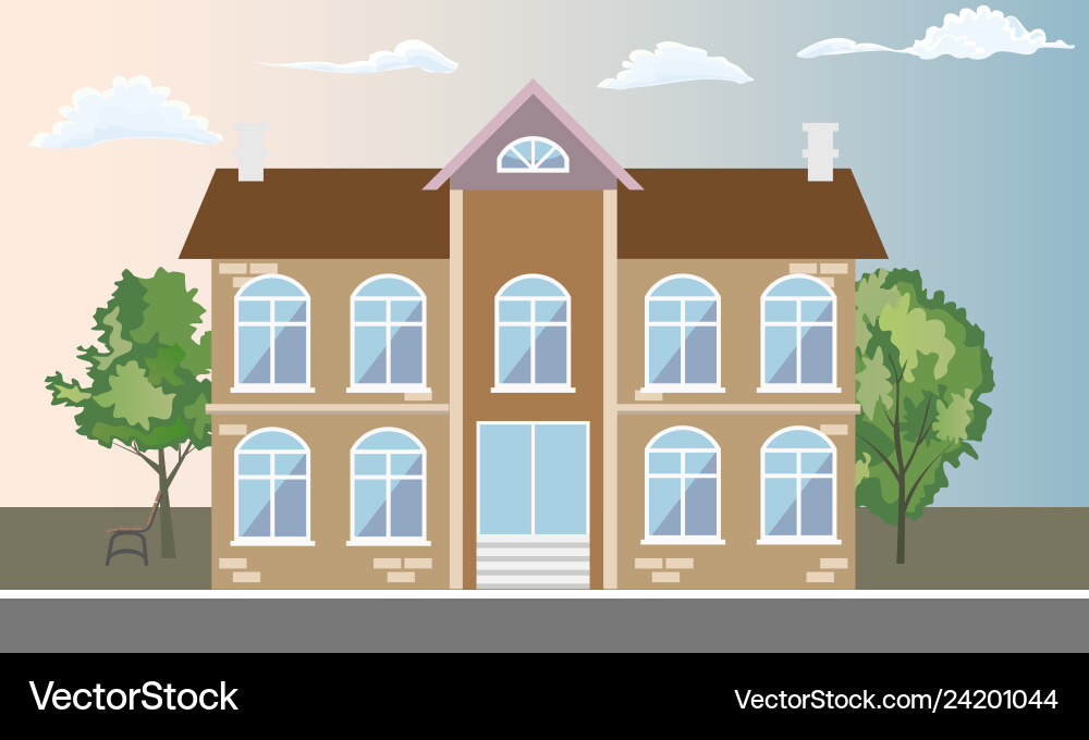 Charming Two-Story House with Trees Royalty Free Vector