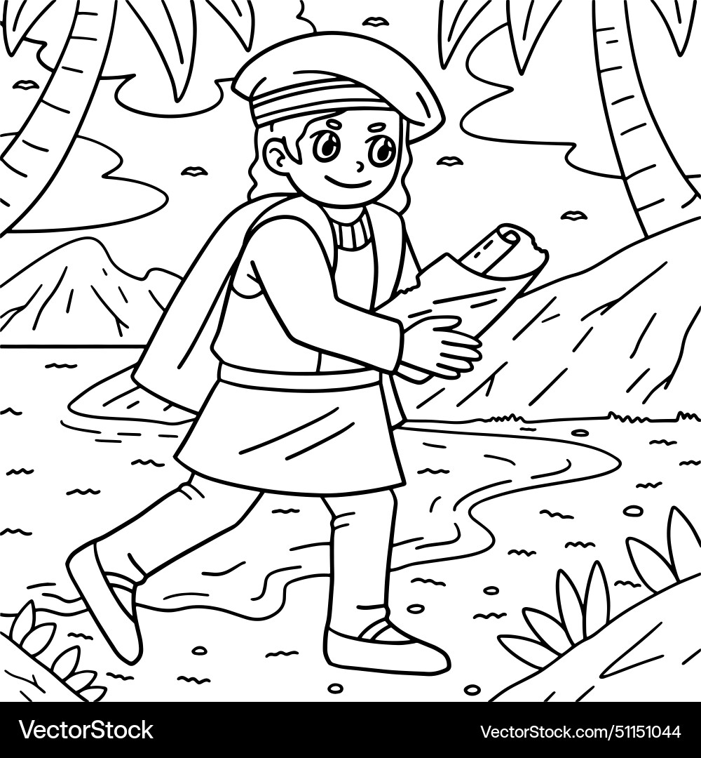 Columbus day man reading map coloring page Vector Image