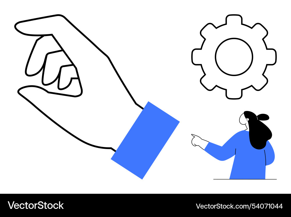 Hand gesturing towards gear icon and person Vector Image