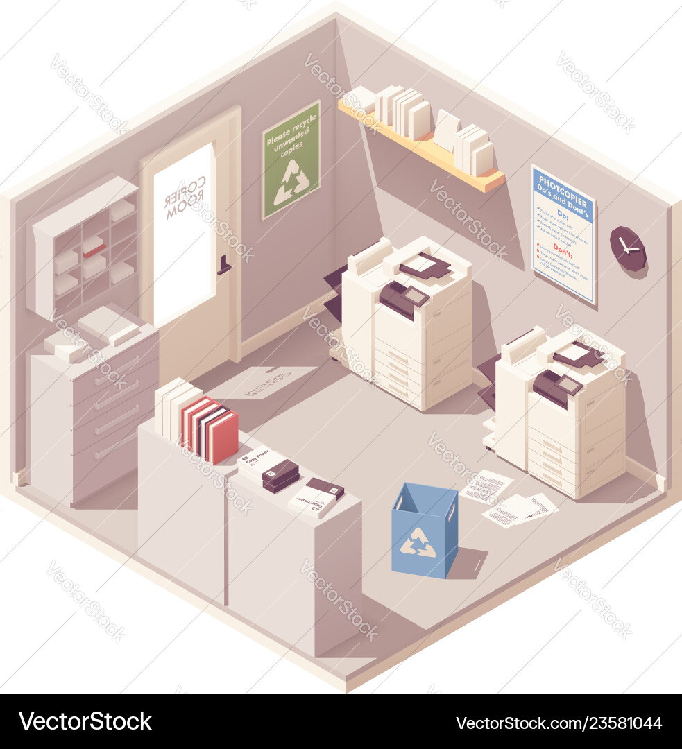 Isometric office copy room Royalty Free Vector Image