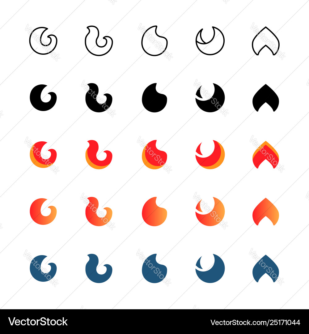 Minimalistic fire icon set symbols Royalty Free Vector Image