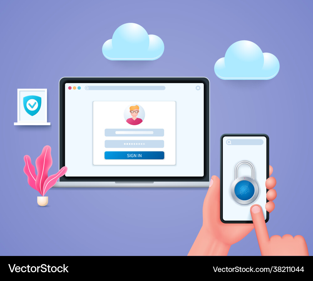 Multi factor authentication concept in 3d style Vector Image