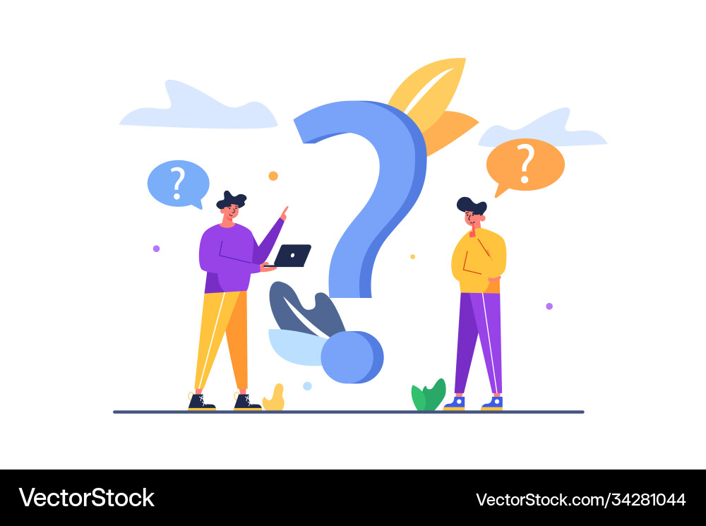 Two guys think about a question and try to answer Vector Image