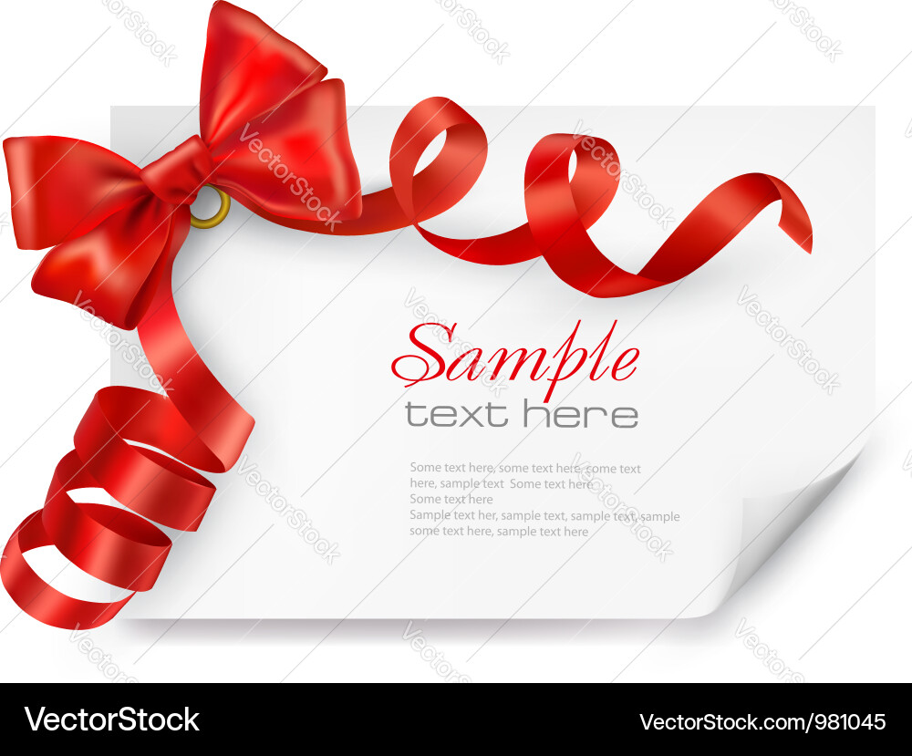 Card with red bow and ribbons Royalty Free Vector Image
