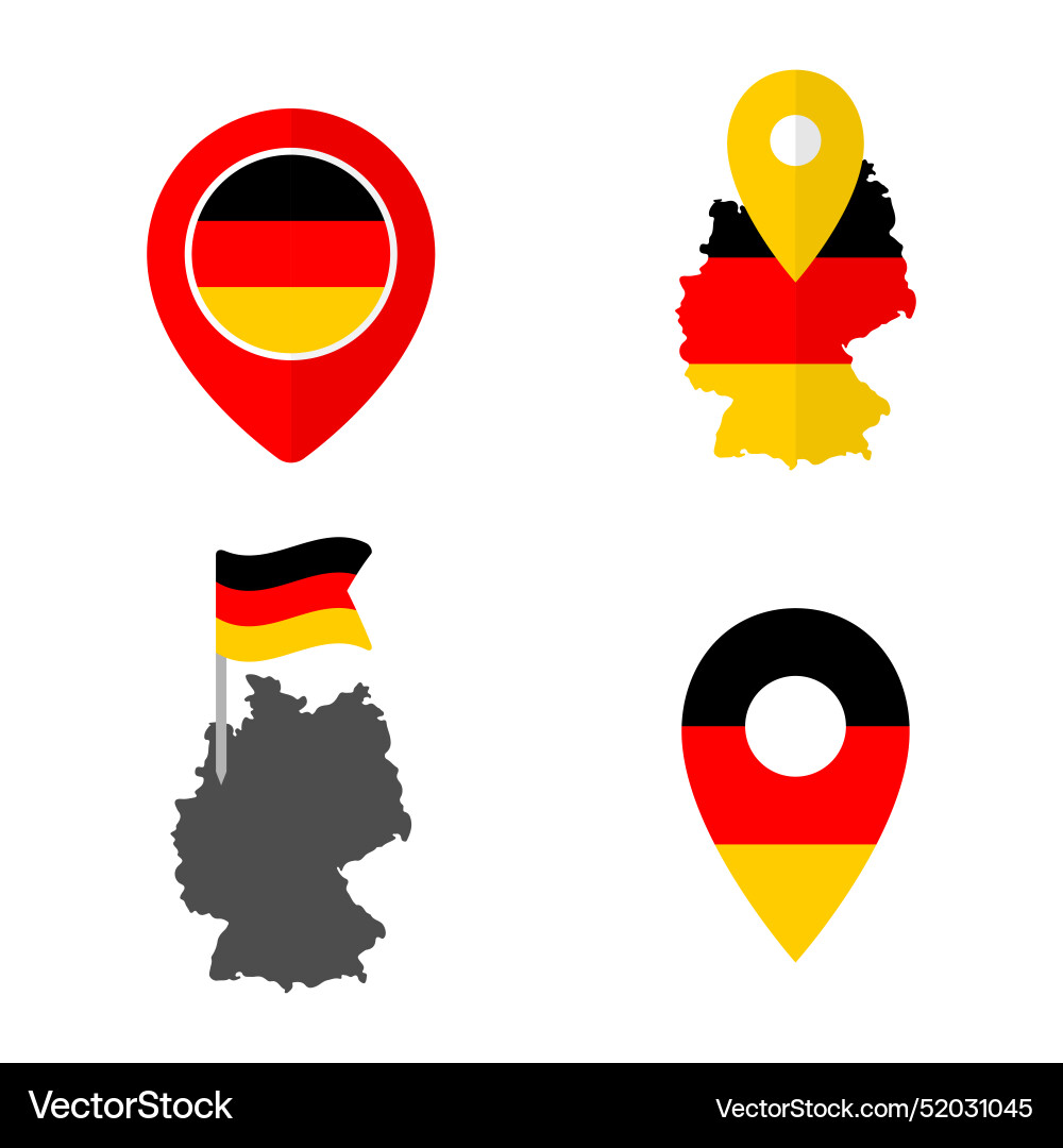 Germany map pointer icons set german flag symbol Vector Image