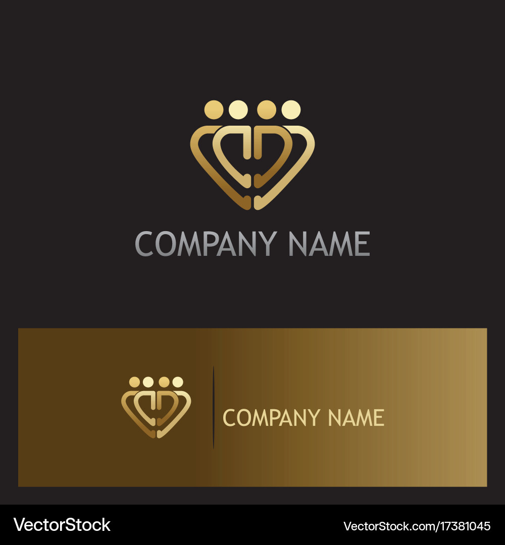 Gold heart group logo Royalty Free Vector Image