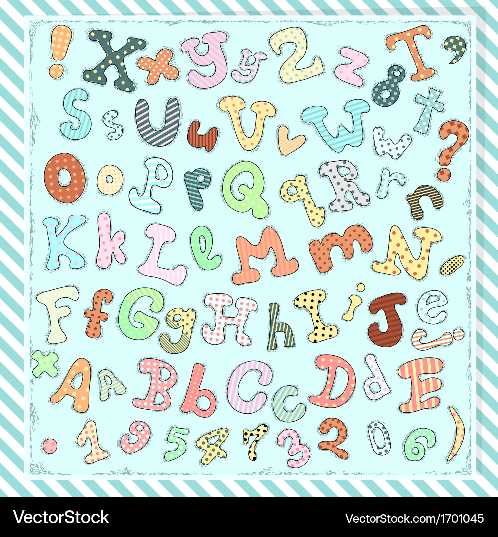 Hand drawn cute letters numbers and symbols Vector Image
