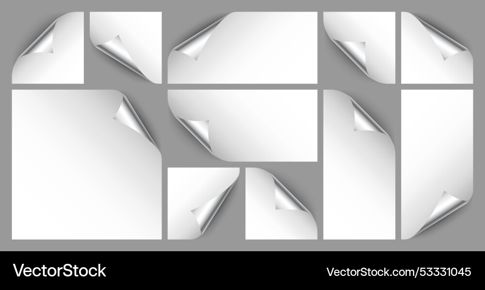 Realistic silver curled page corner set greeting Vector Image