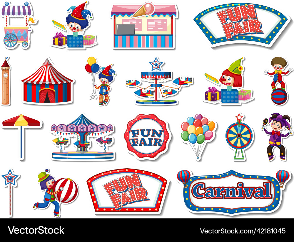 Sticker Set von Freizeitpark und lustige faire Objekte