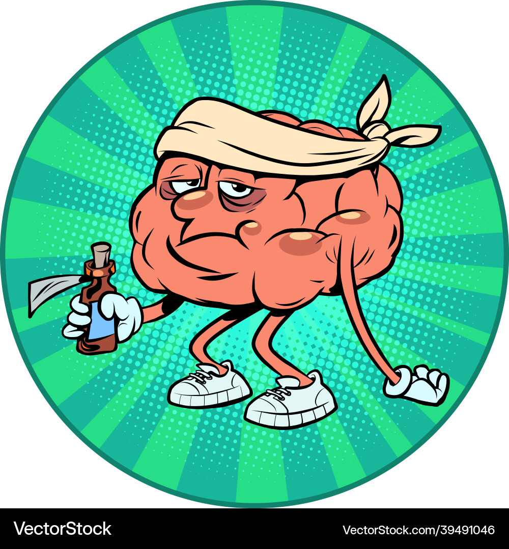 A sick head with medicine human brain character Vector Image