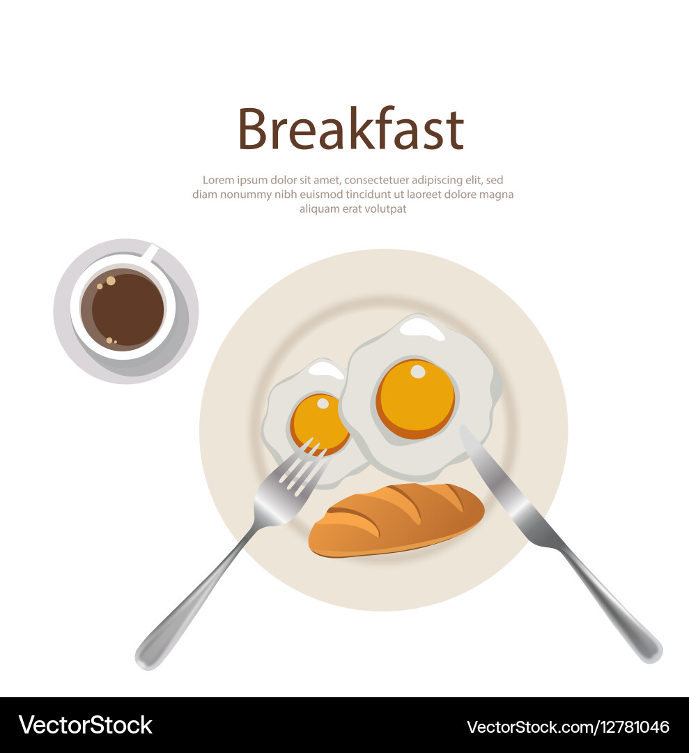 Breakfast menu egg yolk with bread and coffee Vector Image