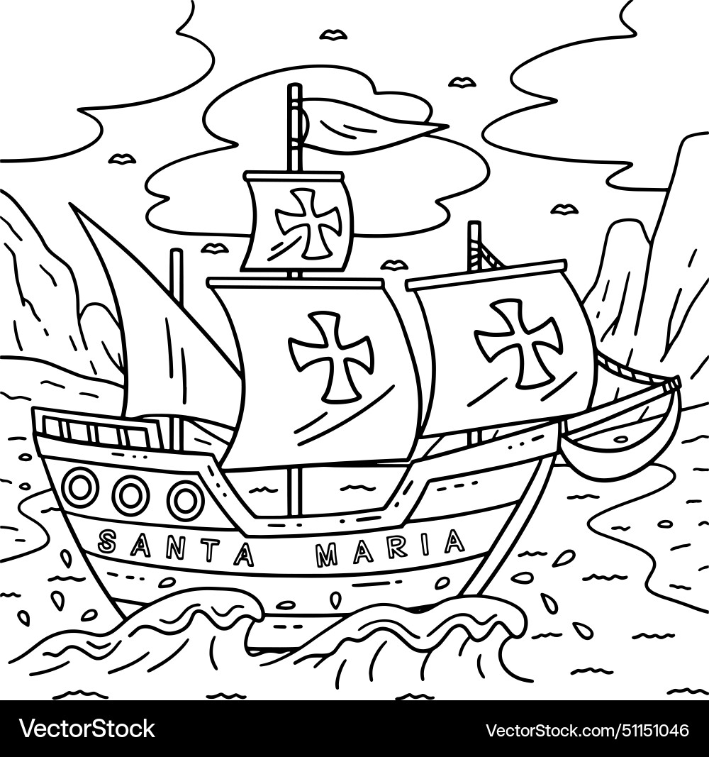Columbus day santa maria ship coloring page Vector Image