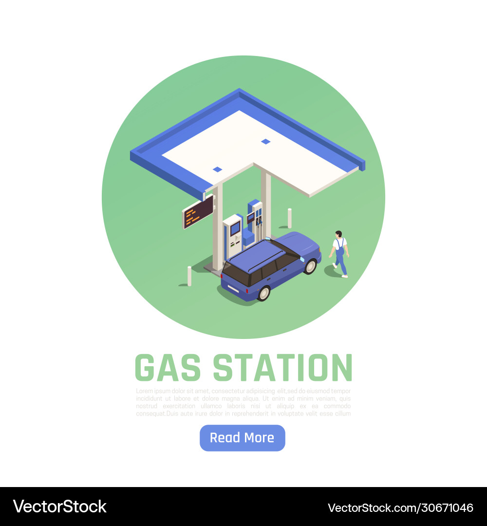 Gas station isometric composition Royalty Free Vector Image