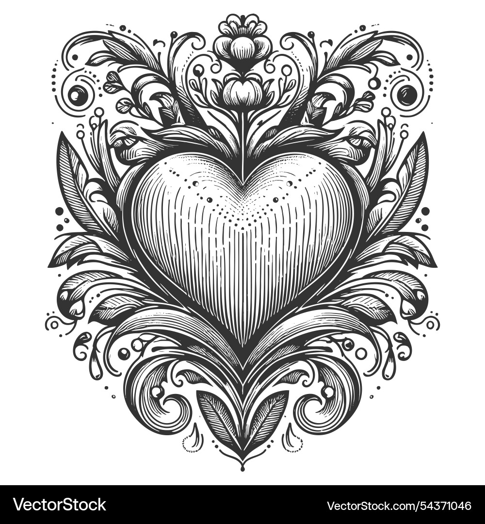 Ornate heart engraving sketch Royalty Free Vector Image