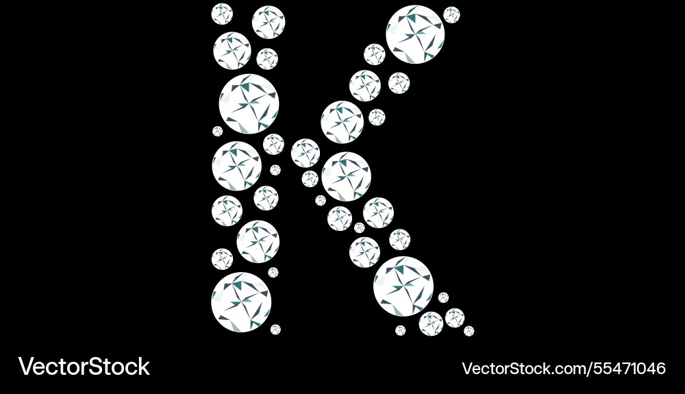 Silver rhinestone diamonds alphabet letter k Vector Image