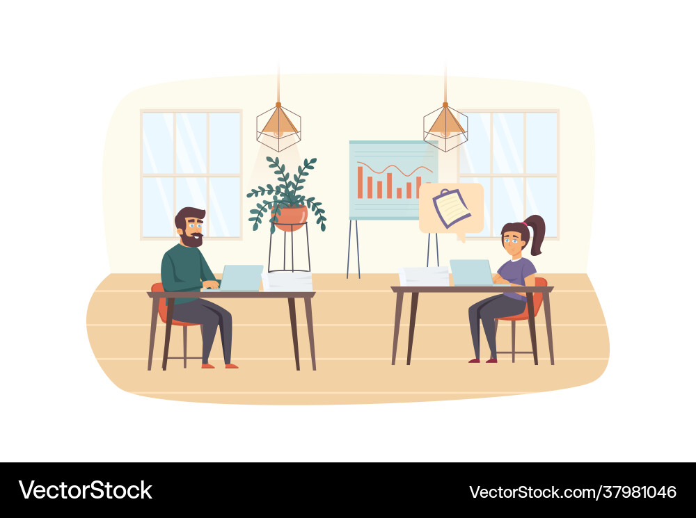 Team content managers works on laptops Royalty Free Vector