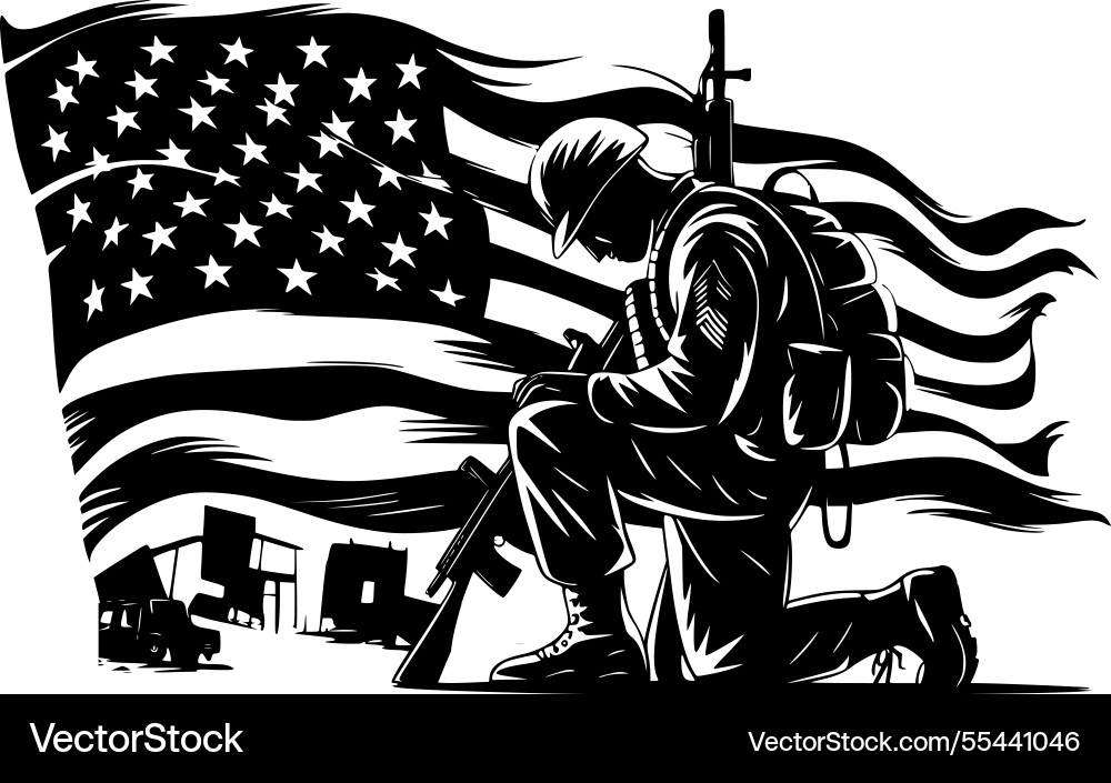 Us army solder kneeling svg solider Royalty Free Vector