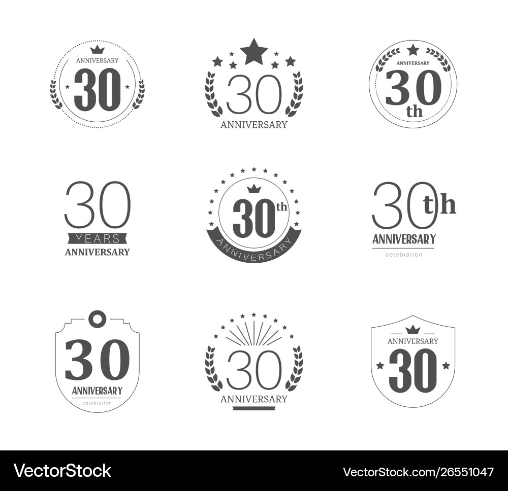 30 Jahre Jubiläum Logo-Set 30 Lizenzfreies Vektorbild