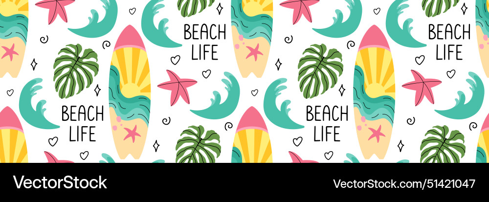 Beach life seamless pattern beach background with Vector Image