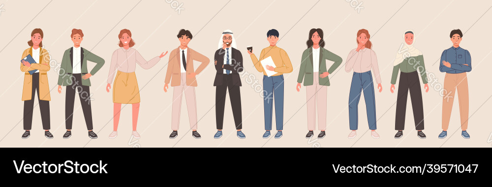 Business multinational character team in different