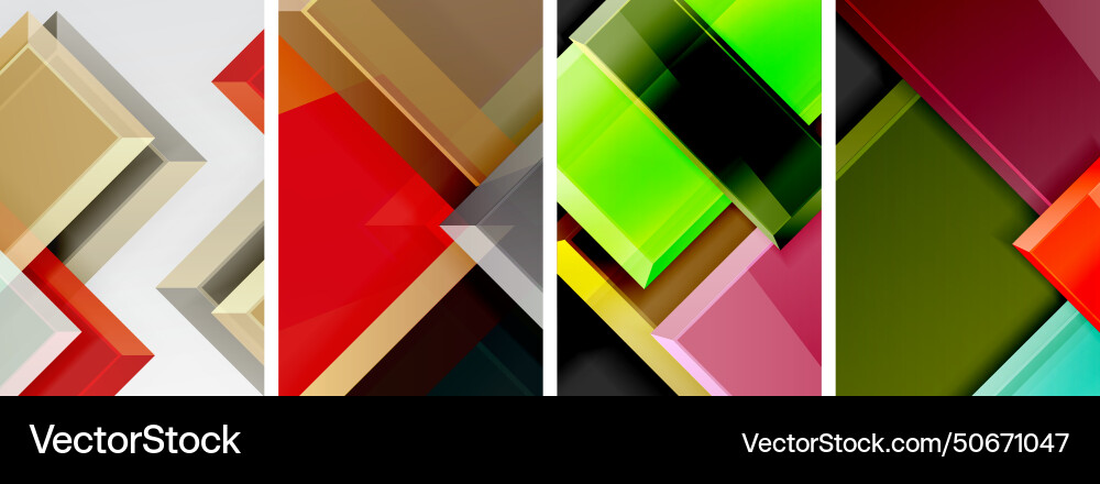 Color glass glossy square composition poster set Vector Image