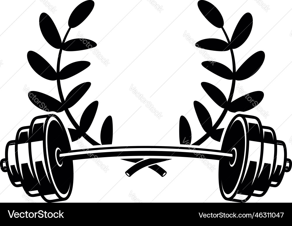 Emblem template with barbell and wreath design Vector Image