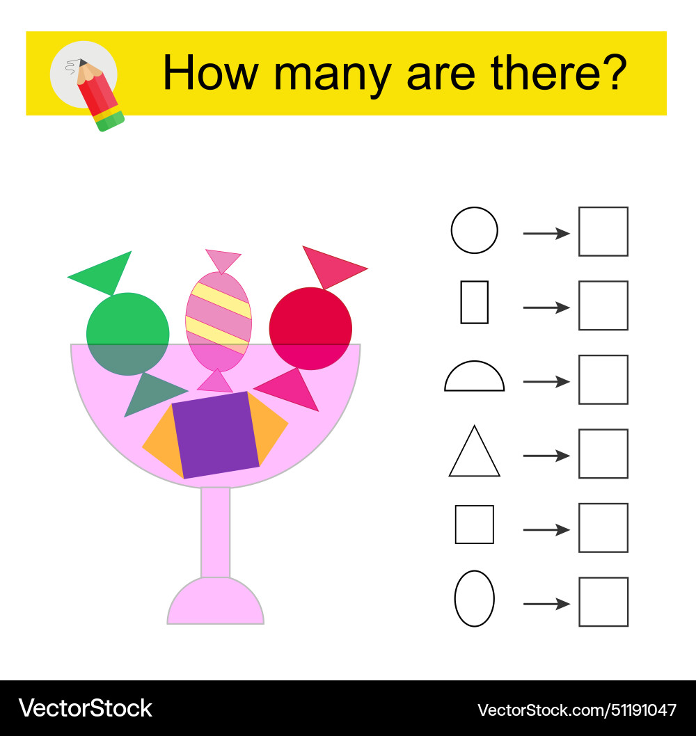 Math activity for kids how many geometric shapes Vector Image