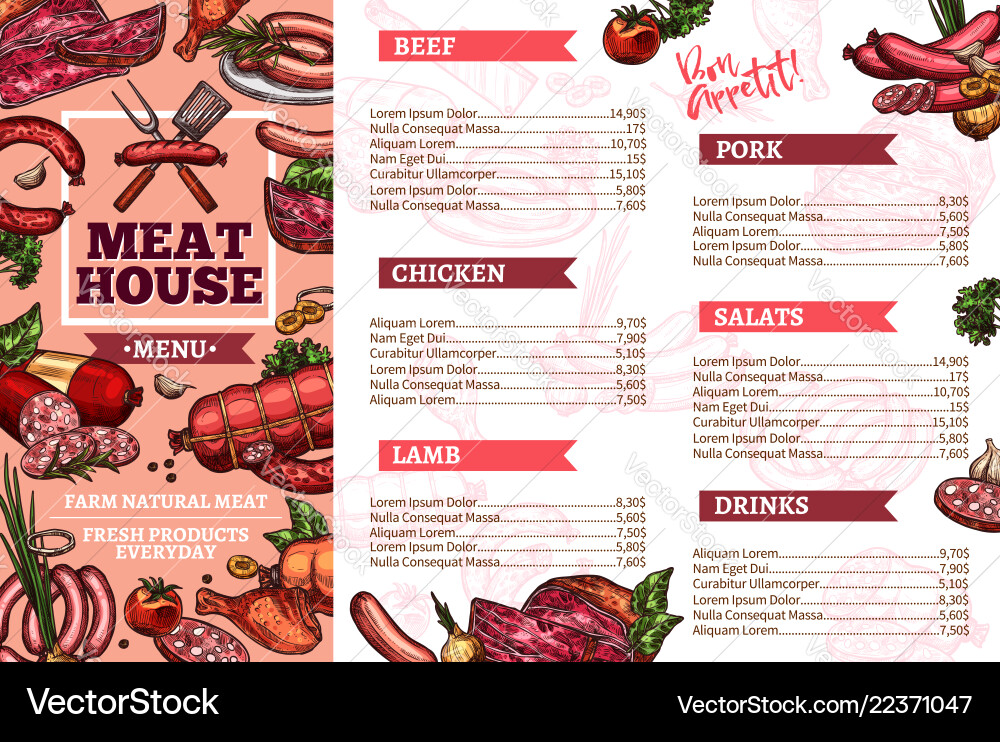 Meat restaurant meals menu Royalty Free Vector Image