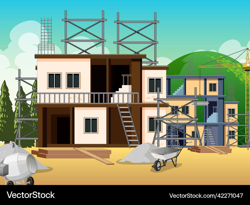 Scene of building construction site Royalty Free Vector