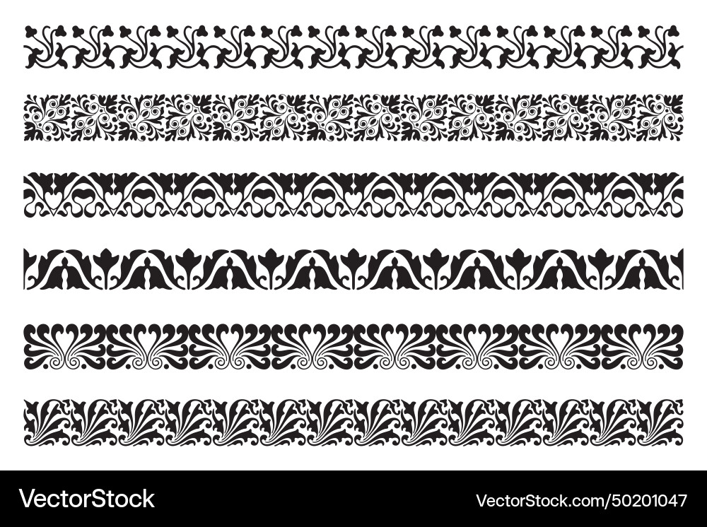 Set of decorative seamless ornamental border Vector Image