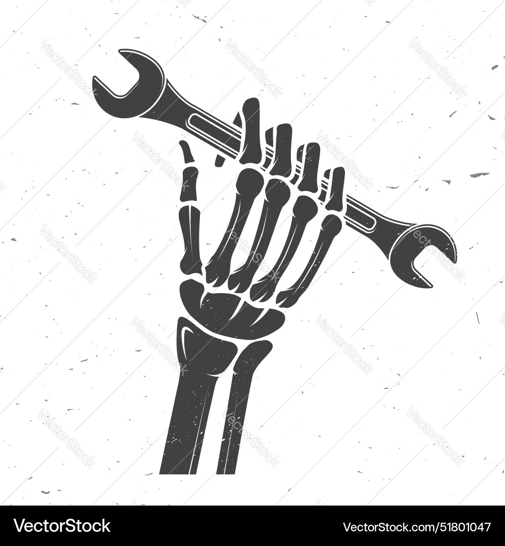 Skull hand holding wrench labour day Royalty Free Vector