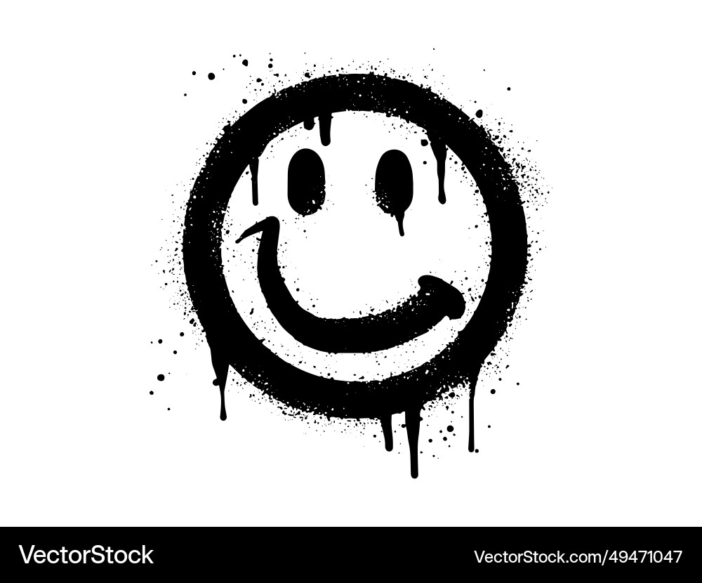 Smiling face emoticon character spray painted Vector Image