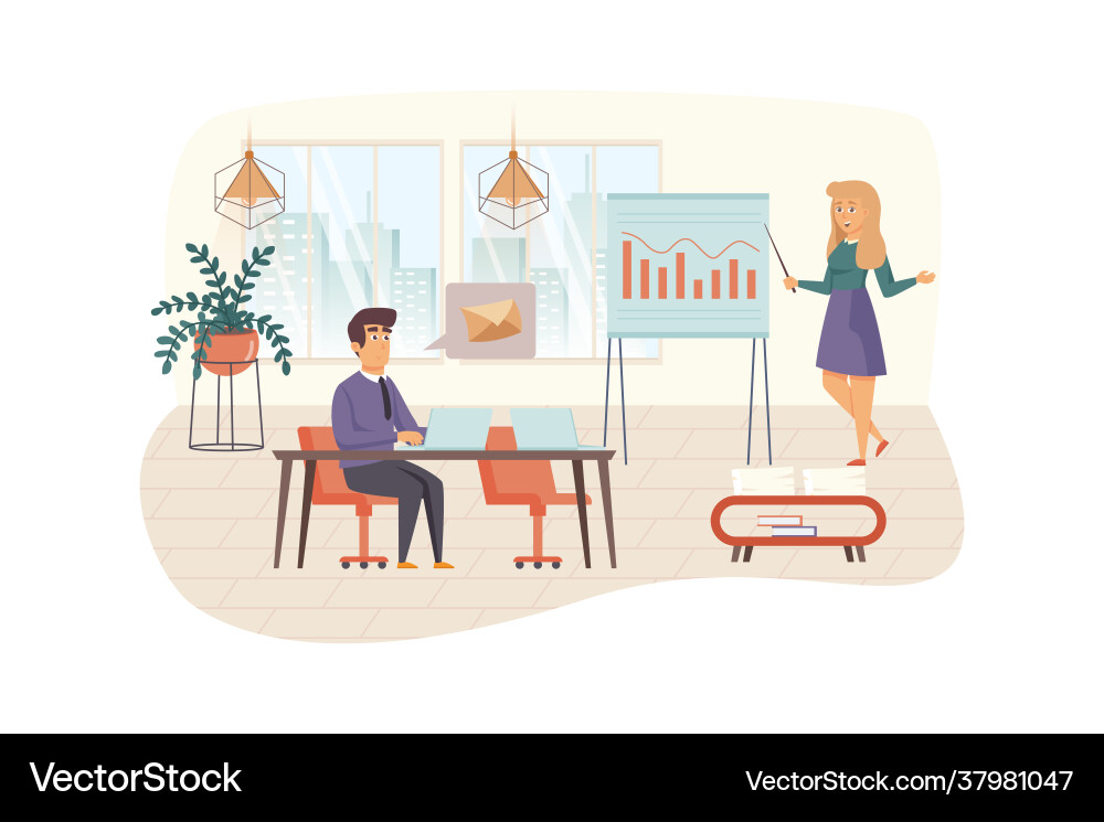 Team content managers works in office scene Vector Image