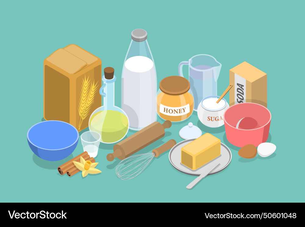 3d isometric flat set of cooking Royalty Free Vector Image